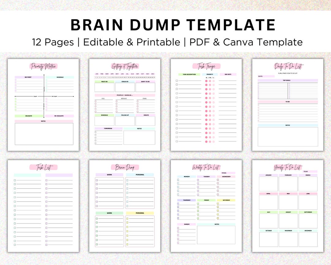 Brain Dump Template Printable, ADHD Planner, Brain Dump Printable, Adha ...