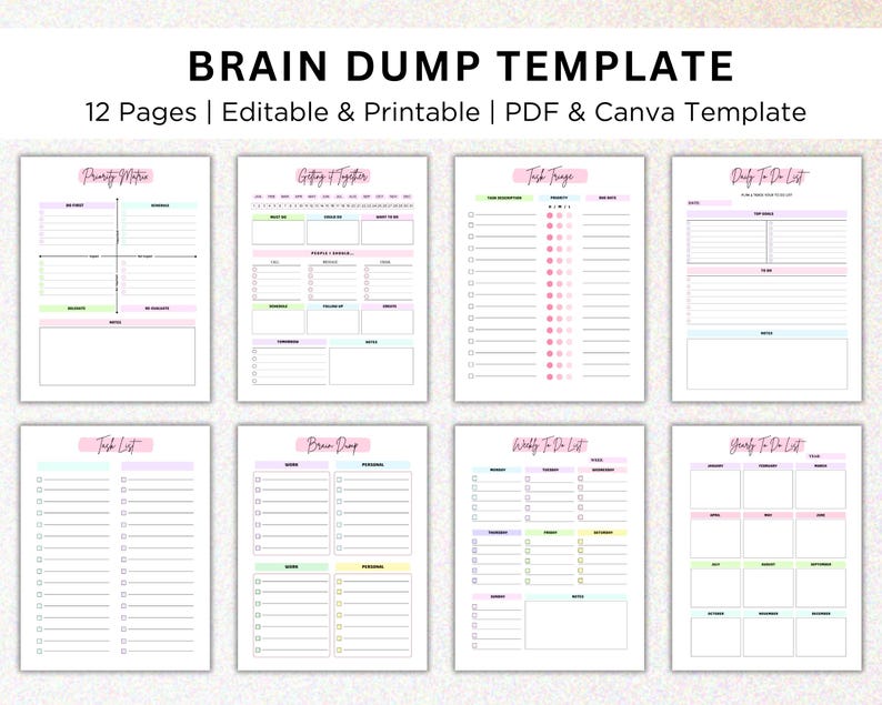 Brain Dump Template Printable, ADHD Planner, Brain Dump Printable, Adha ...
