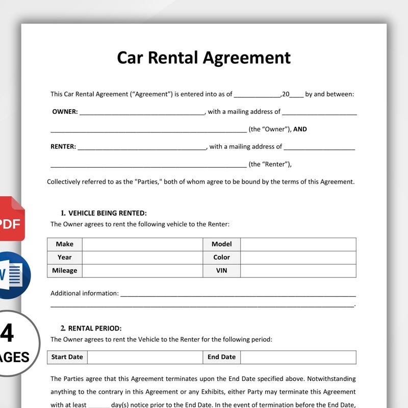 Rental Agreement Vehicle - Etsy