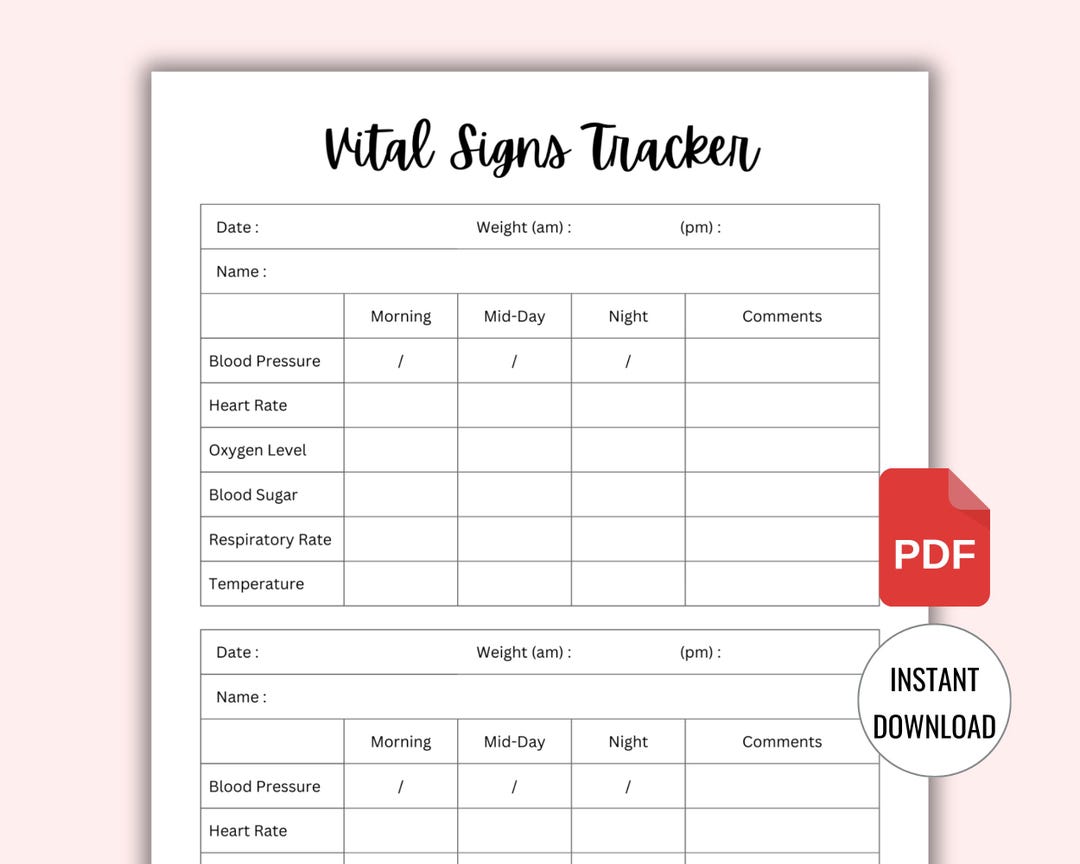 Vital Signs Log Printable, Vital Sign Chart, Nursing Vitals Sheet ...