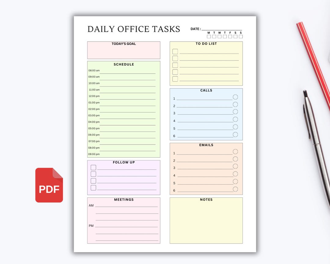 Printable Daily Office Tasks. Office To-do List Planner. Office Task ...