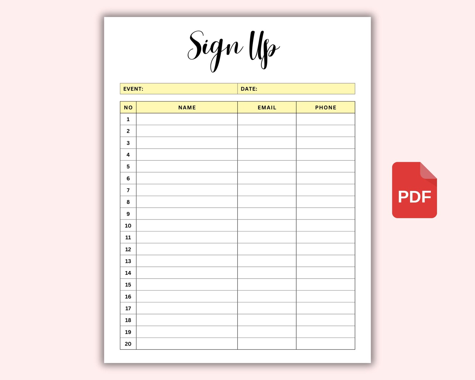 Sign up Sheet Template Printable. Event Sign up Sheet. Sign up Form ...
