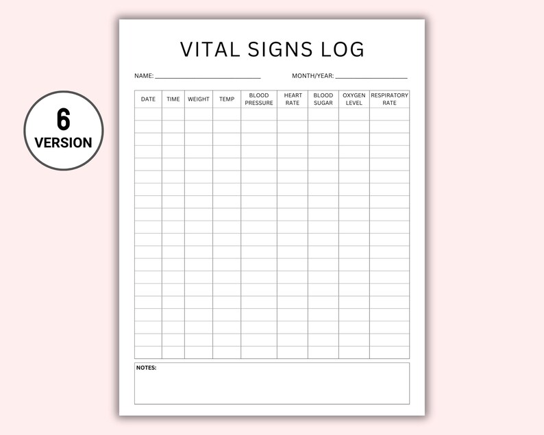 Printable Vital Signs Log Bundle. Daily Vitals Chart. Vital Signs Log ...