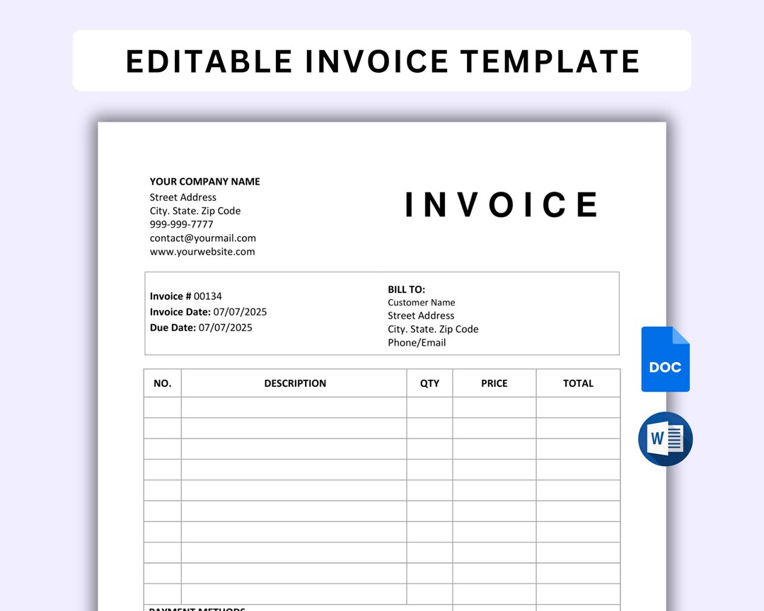Editable Blank Invoice Template. Printable Invoice Template ...
