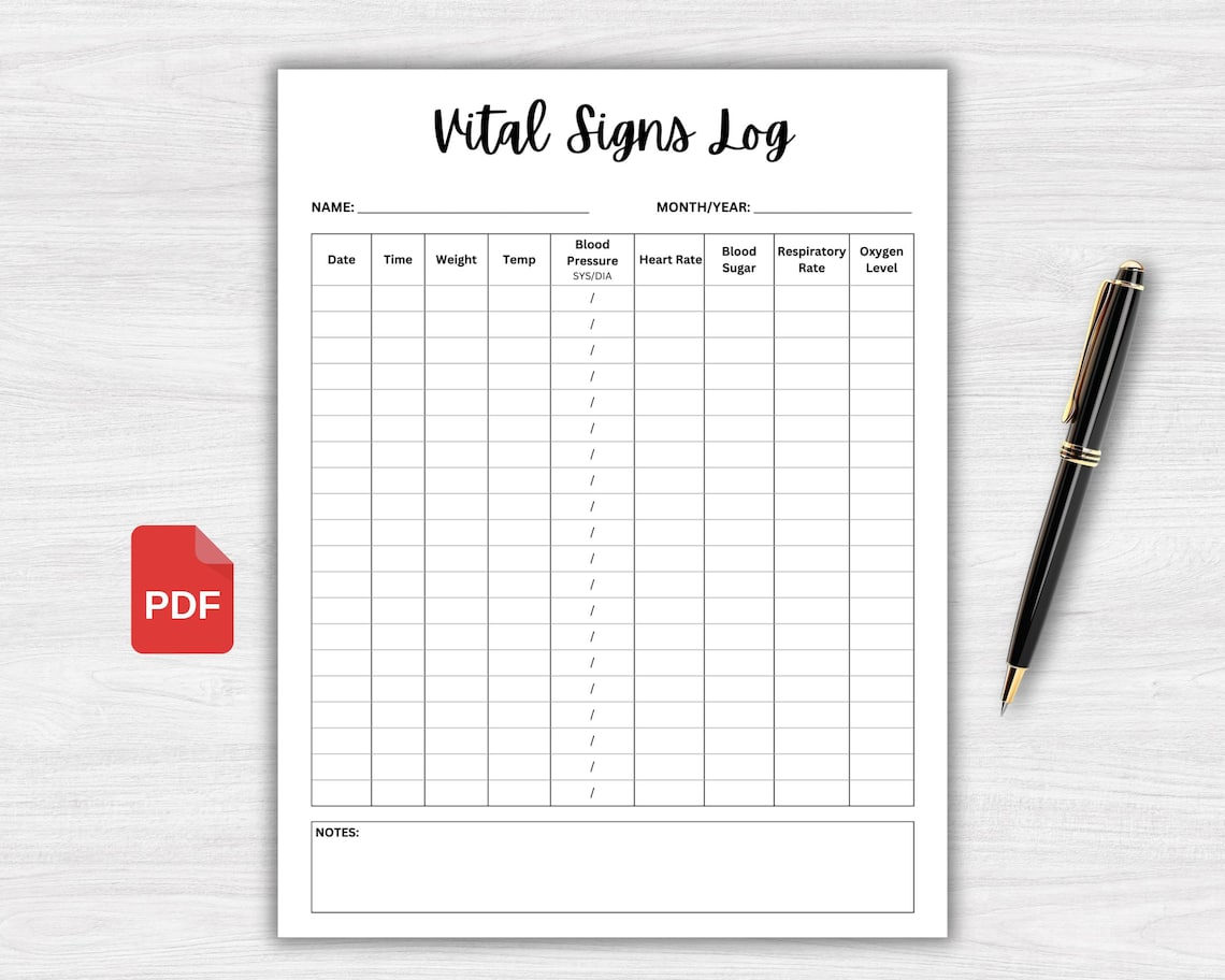 Vital Signs Log. Printable Vital Sign Chart. Nursing Vitals Sheet ...