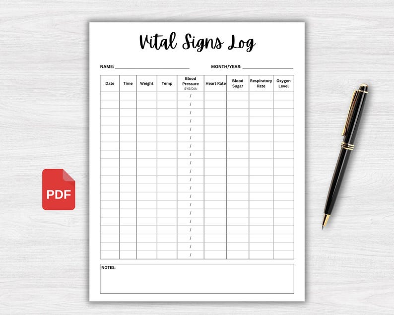Vital Signs Log. Printable Vital Sign Chart. Nursing Vitals Sheet ...