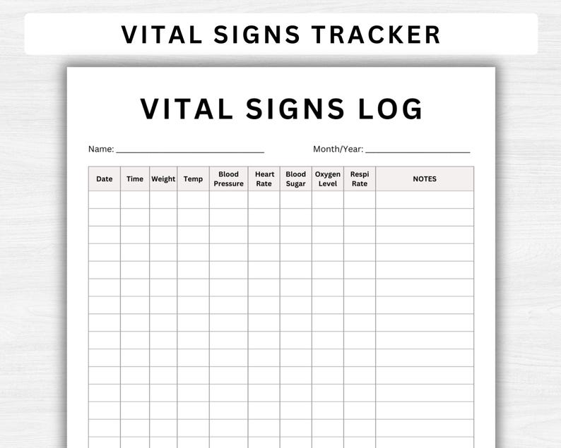 Vital Signs Tracker Printable. Vital Signs Sheet. Nursing Vitals Sheet ...