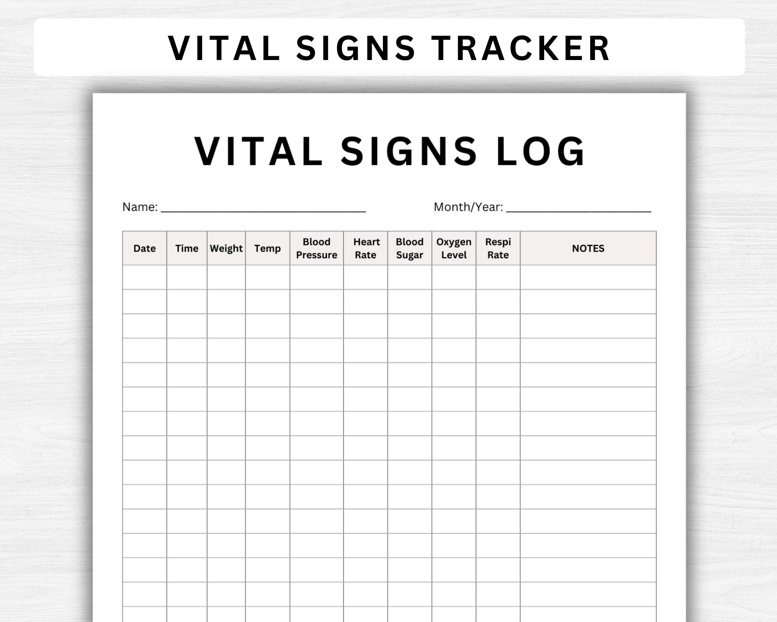 Vital Signs Tracker Printable. Vital Signs Sheet. Nursing Vitals Sheet ...
