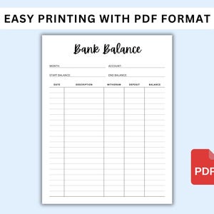 Printable Bank Balance. Bank Account Log. Savings Sheet. Banking Record ...