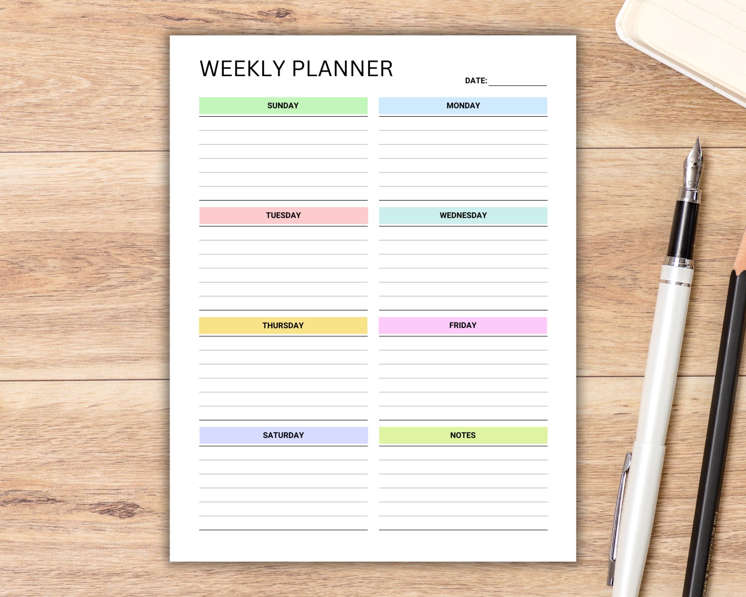 Weekly Planner Printable, Colorful Schedule Organizer, Weekly Schedule ...