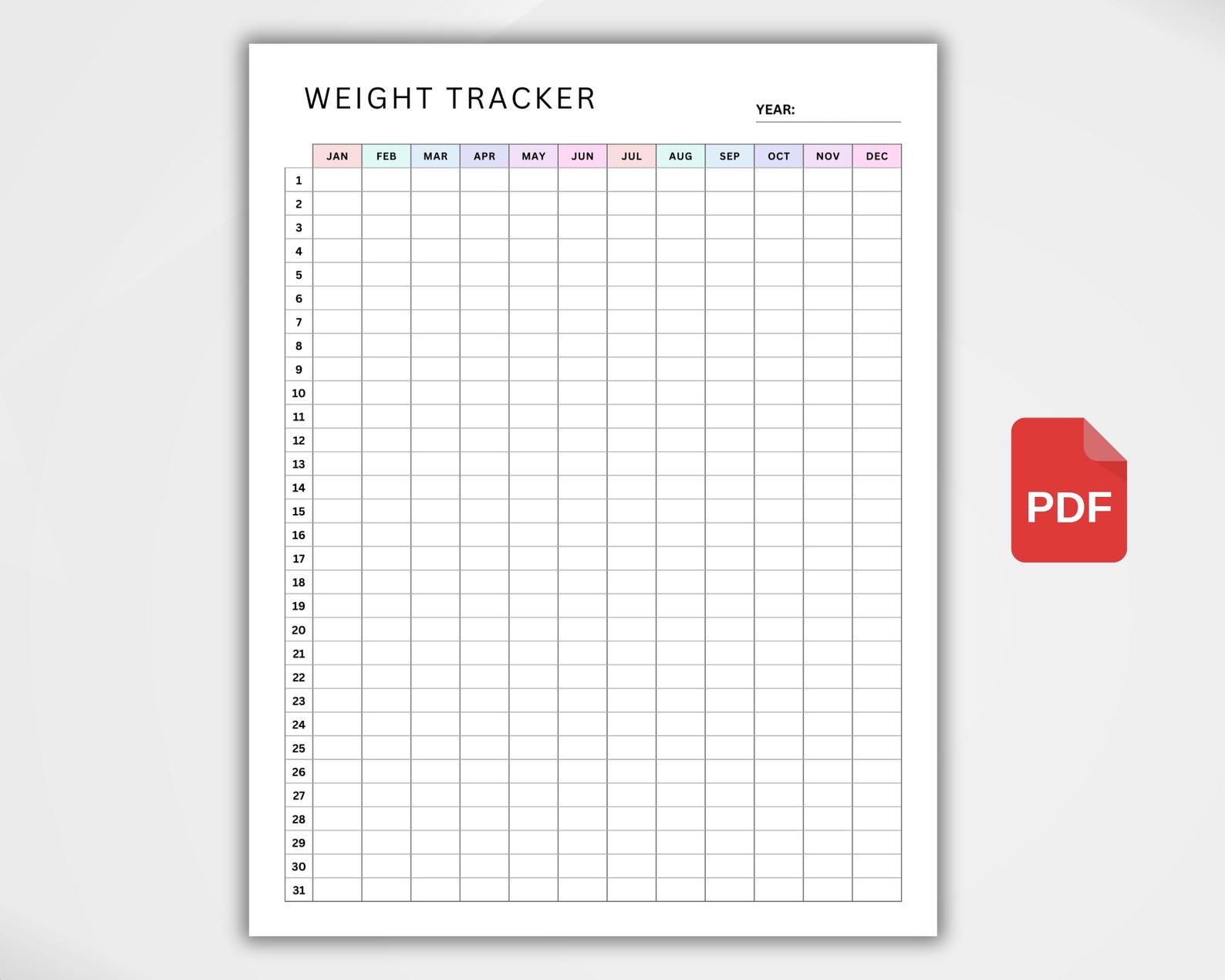 365 Day Weight Loss Tracker Printable, Daily Weight Journal, Weight ...