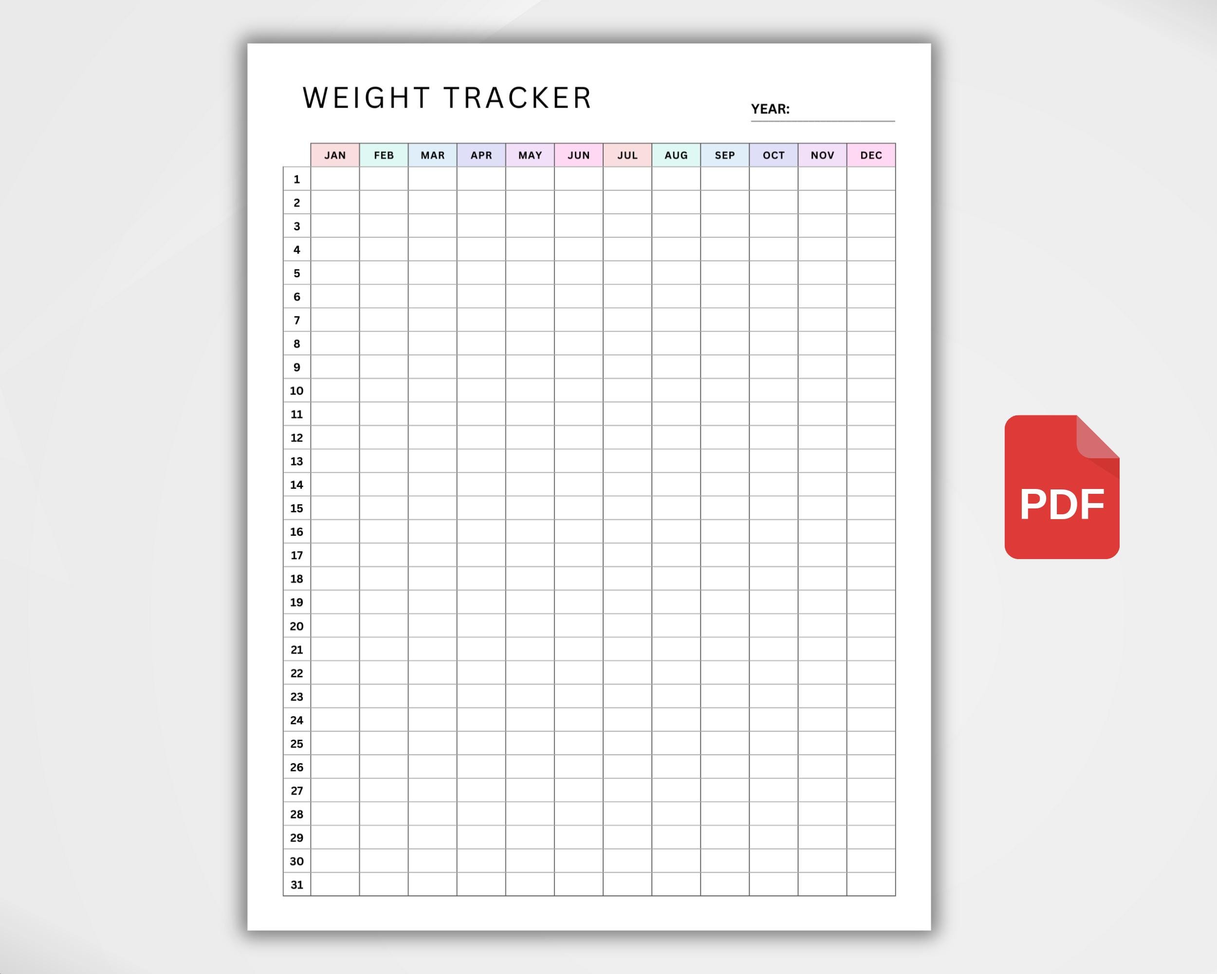 365 Day Weight Loss Tracker Printable, Daily Weight Journal, Weight ...