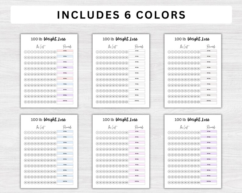 100 Lb Weight Loss Tracker, Printable Weight Loss Tracker. 100 Lbs ...