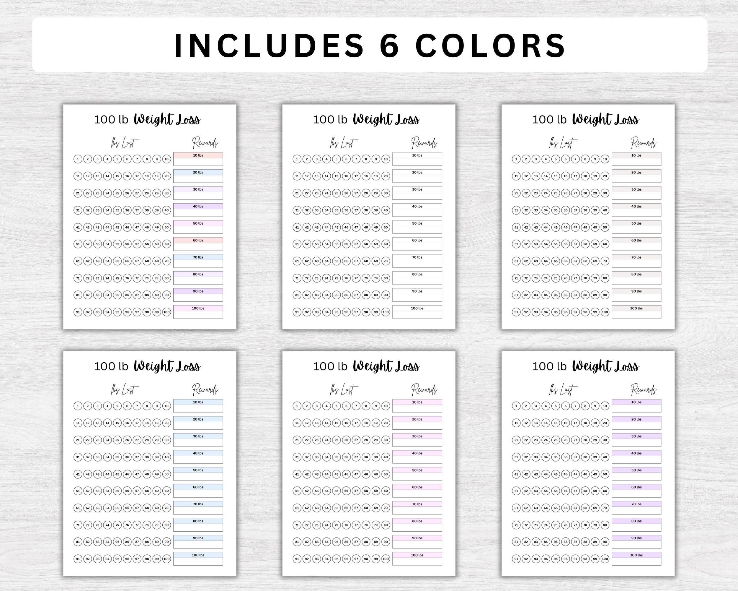 100 Lb Weight Loss Tracker, Printable Weight Loss Tracker. 100 Lbs ...