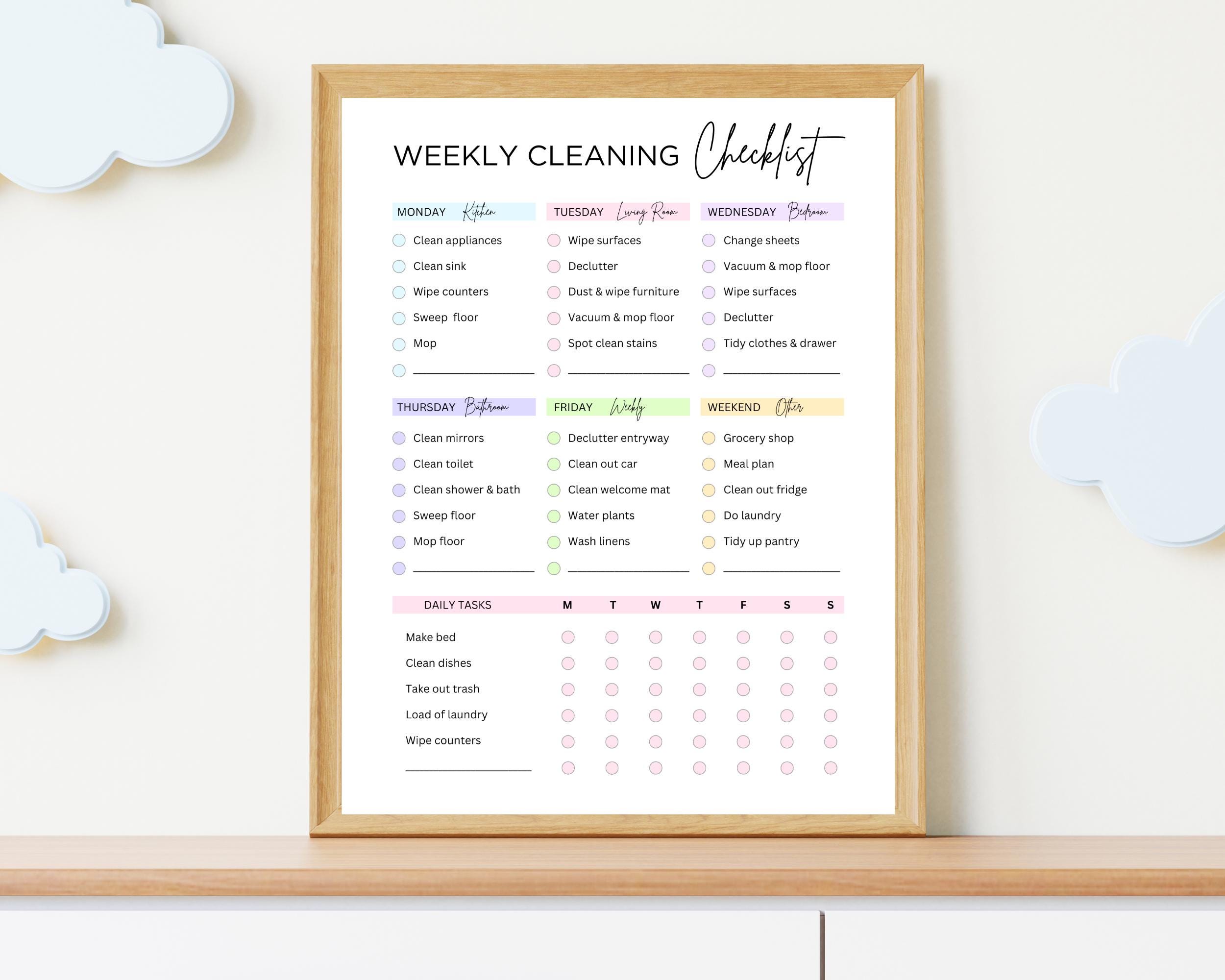 Editable Weekly Cleaning Checklist Canva | Printable House Chore ...