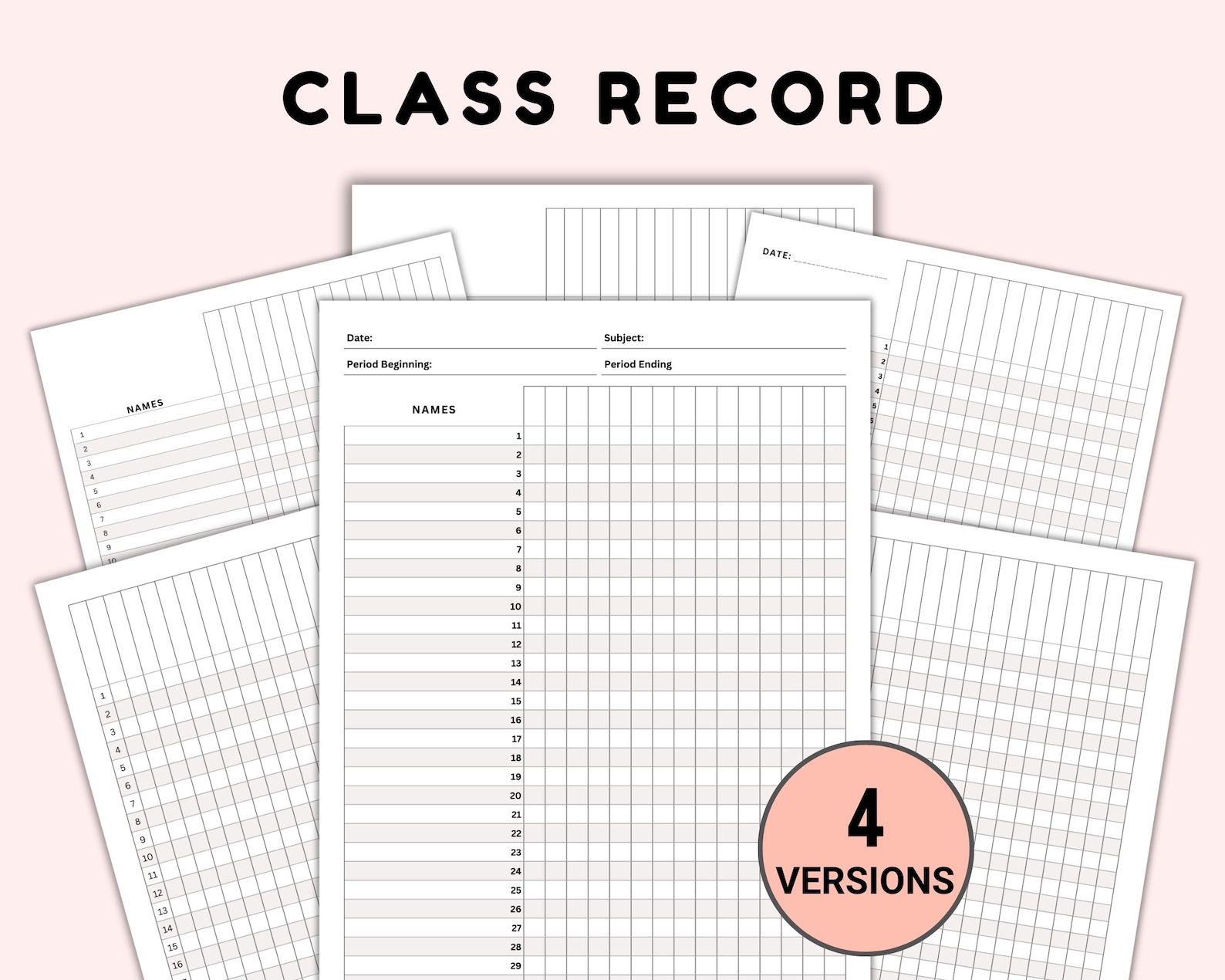 Printable Teacher Gradebook, Class Record, Attendance Log, Classroom ...