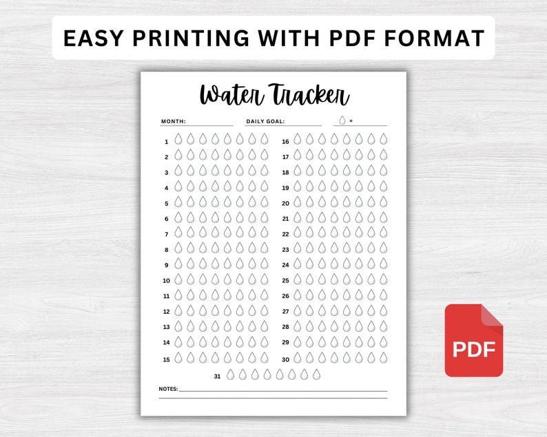 Hydration Log Printable | Monthly Water Intake Tracker | Wellness ...