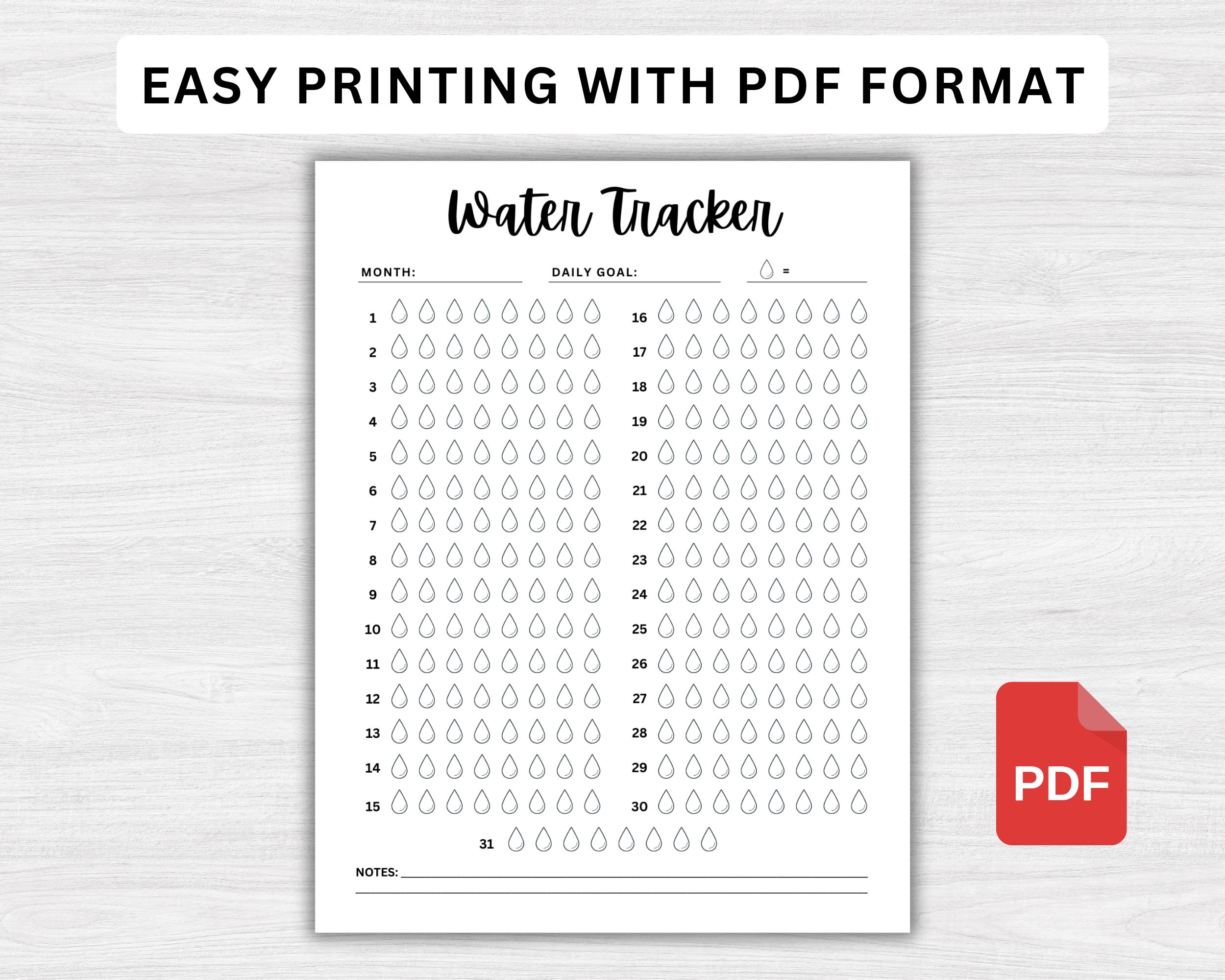 Hydration Log Printable | Monthly Water Intake Tracker | Wellness ...