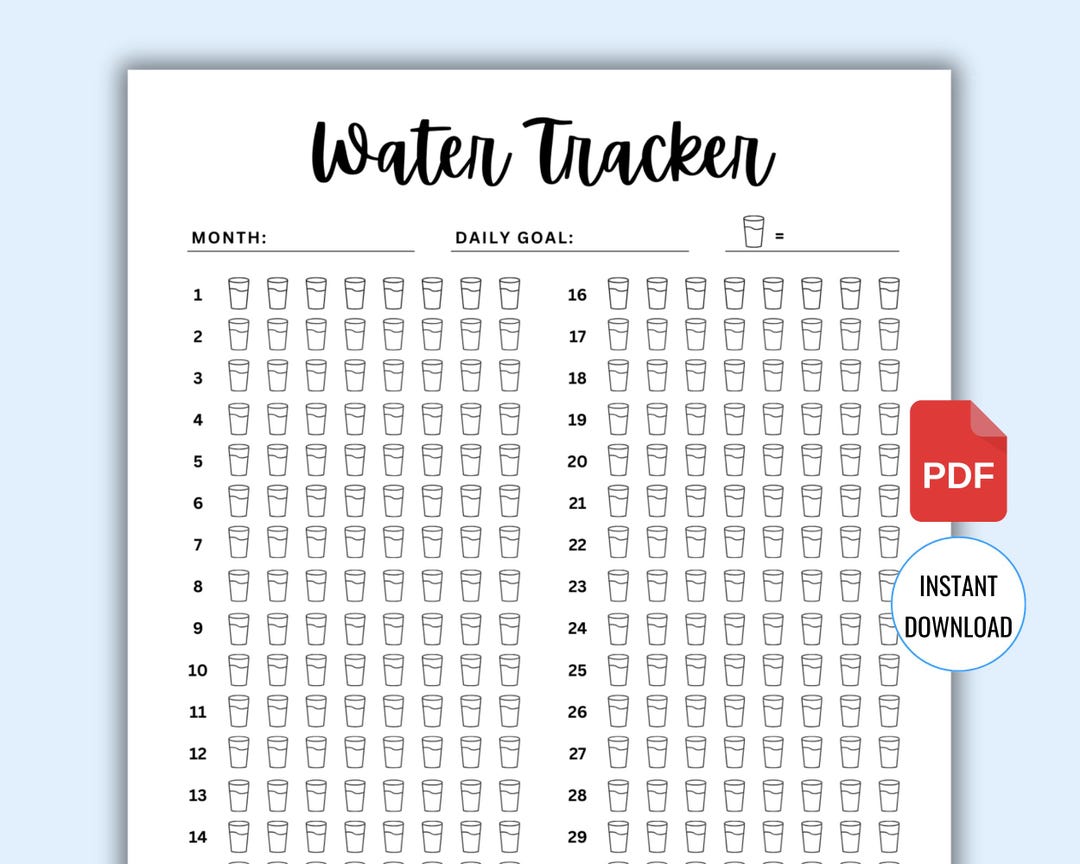 Monthly Water Tracker PRINTABLE. Monthly Water Intake Tracker ...