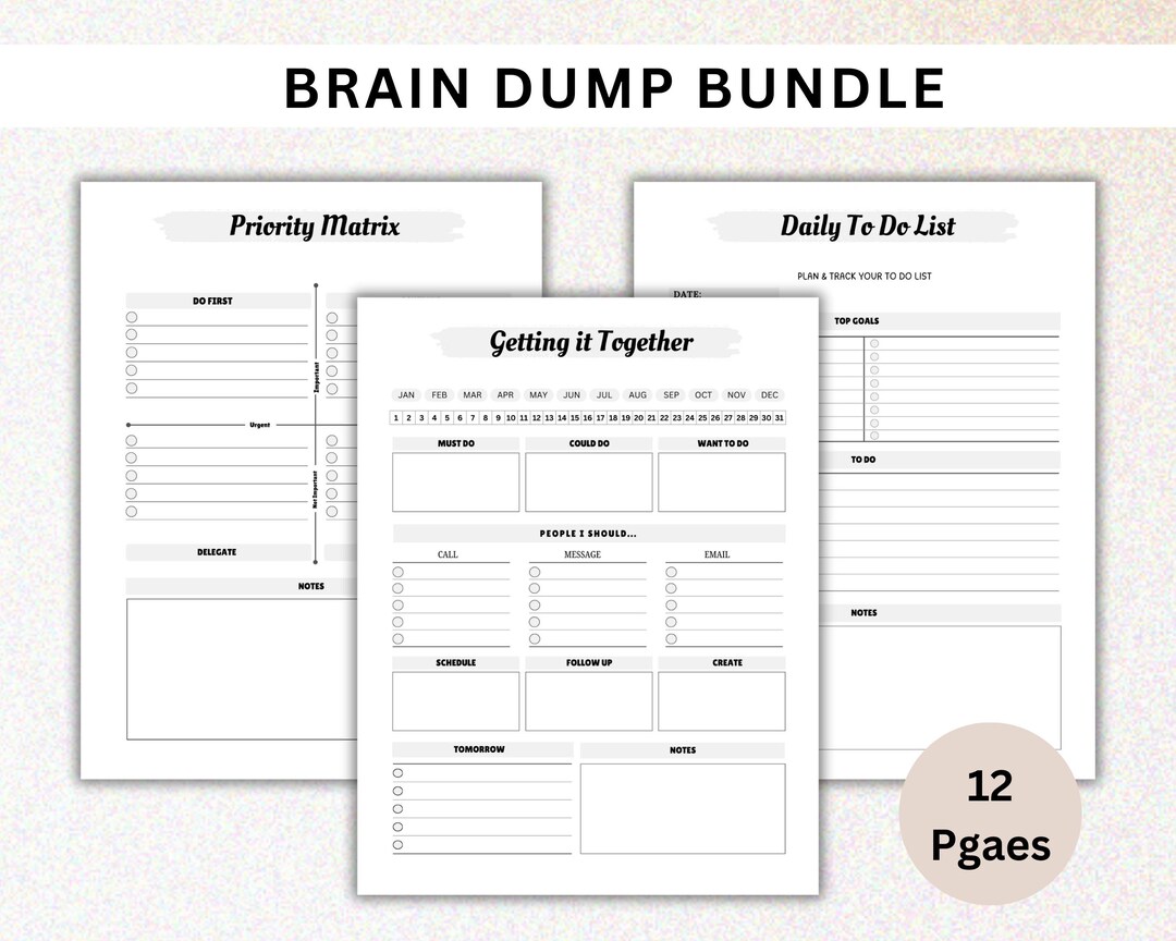 Printable Brain Dump Template BUNDLE. ADHD Daily Planner. Productivity ...