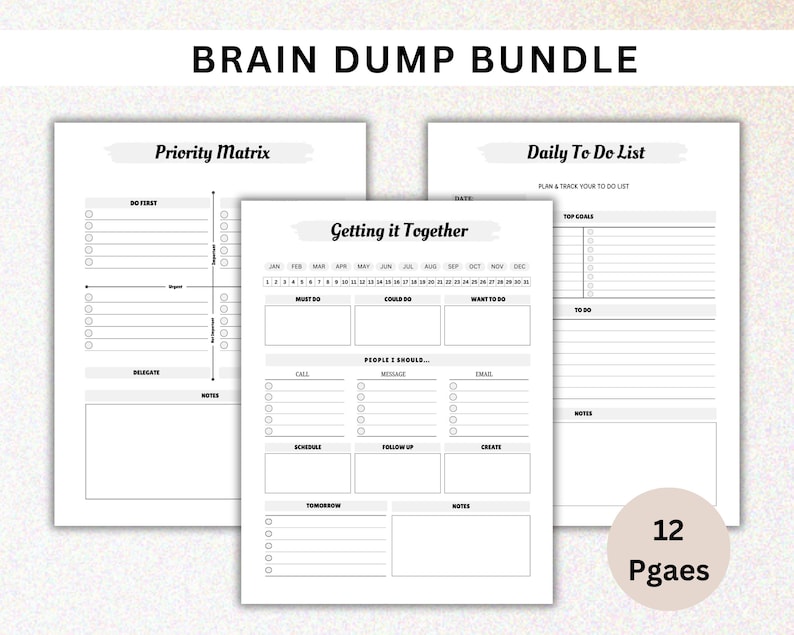Printable Brain Dump Template BUNDLE. ADHD Daily Planner. Productivity ...