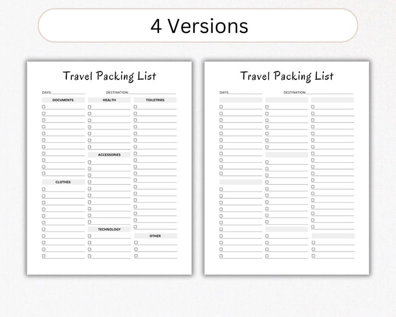 Printable Travel Packing List. Travel Vacation Planner. Travel ...