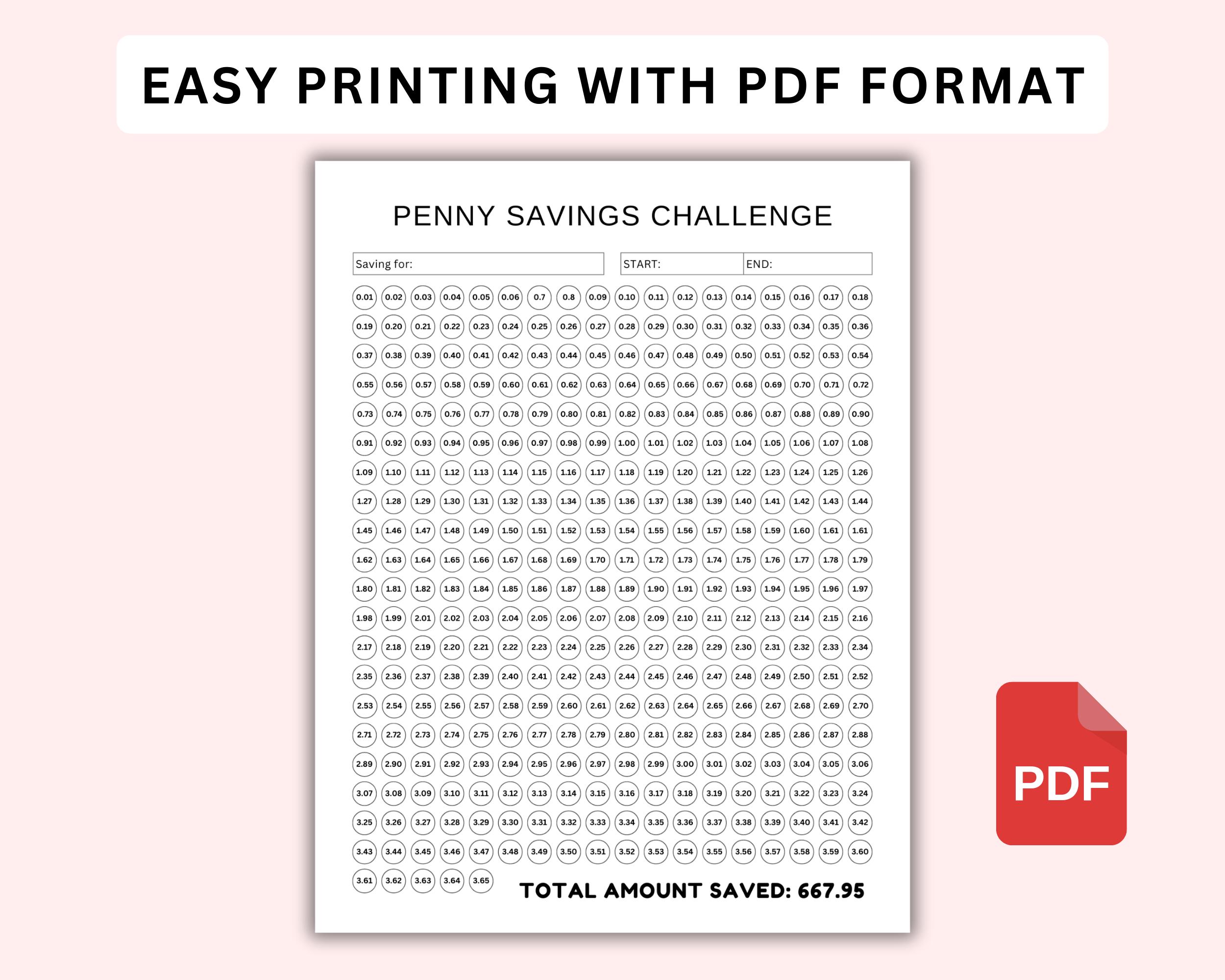 Penny Savings Challenge Printable | One Penny Saving Challenge | Penny ...
