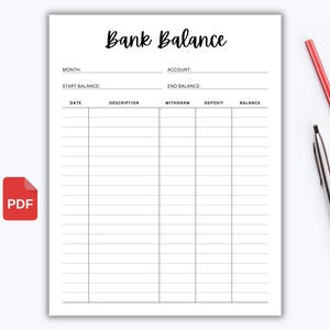 Printable Bank Balance. Bank Account Log. Savings Sheet. Banking Record ...