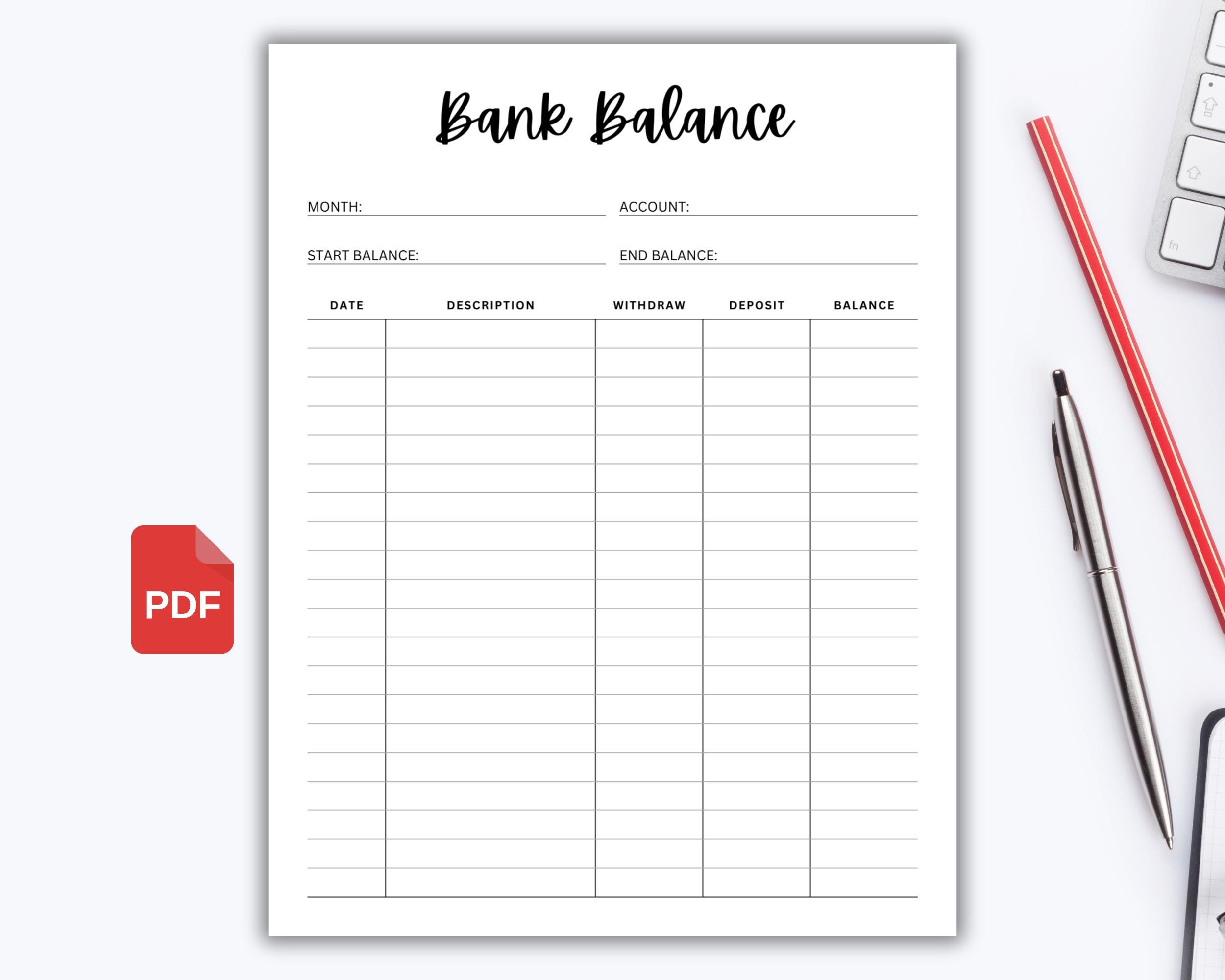 Printable Bank Balance. Bank Account Log. Savings Sheet. Banking Record ...