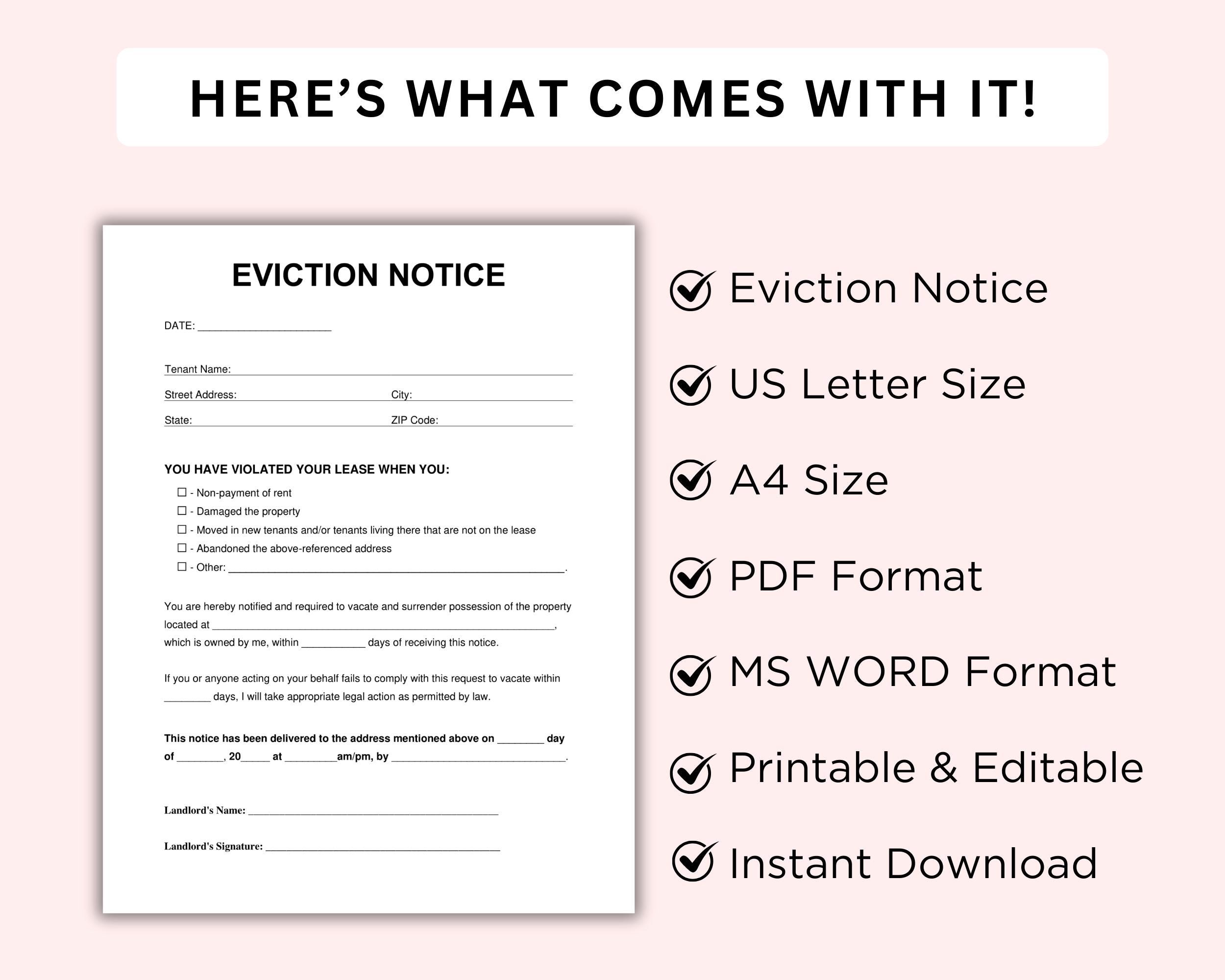 Printable Eviction Notice. Lease Termination Form. Editable Notice to ...