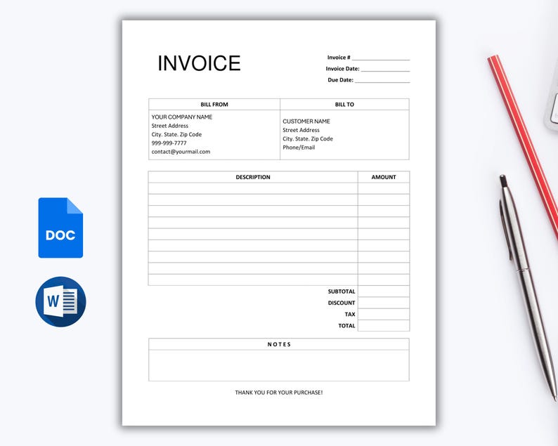 Editable Invoice Template: Professional Business Form (google Docs ...
