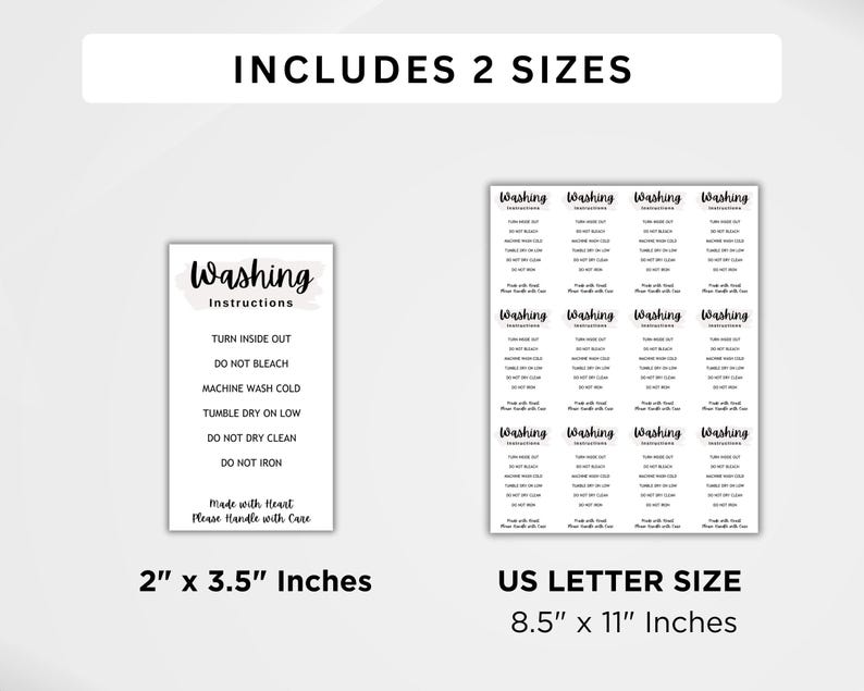 Printable Washing Instructions Card Template. Clothing Care Card. Shirt ...