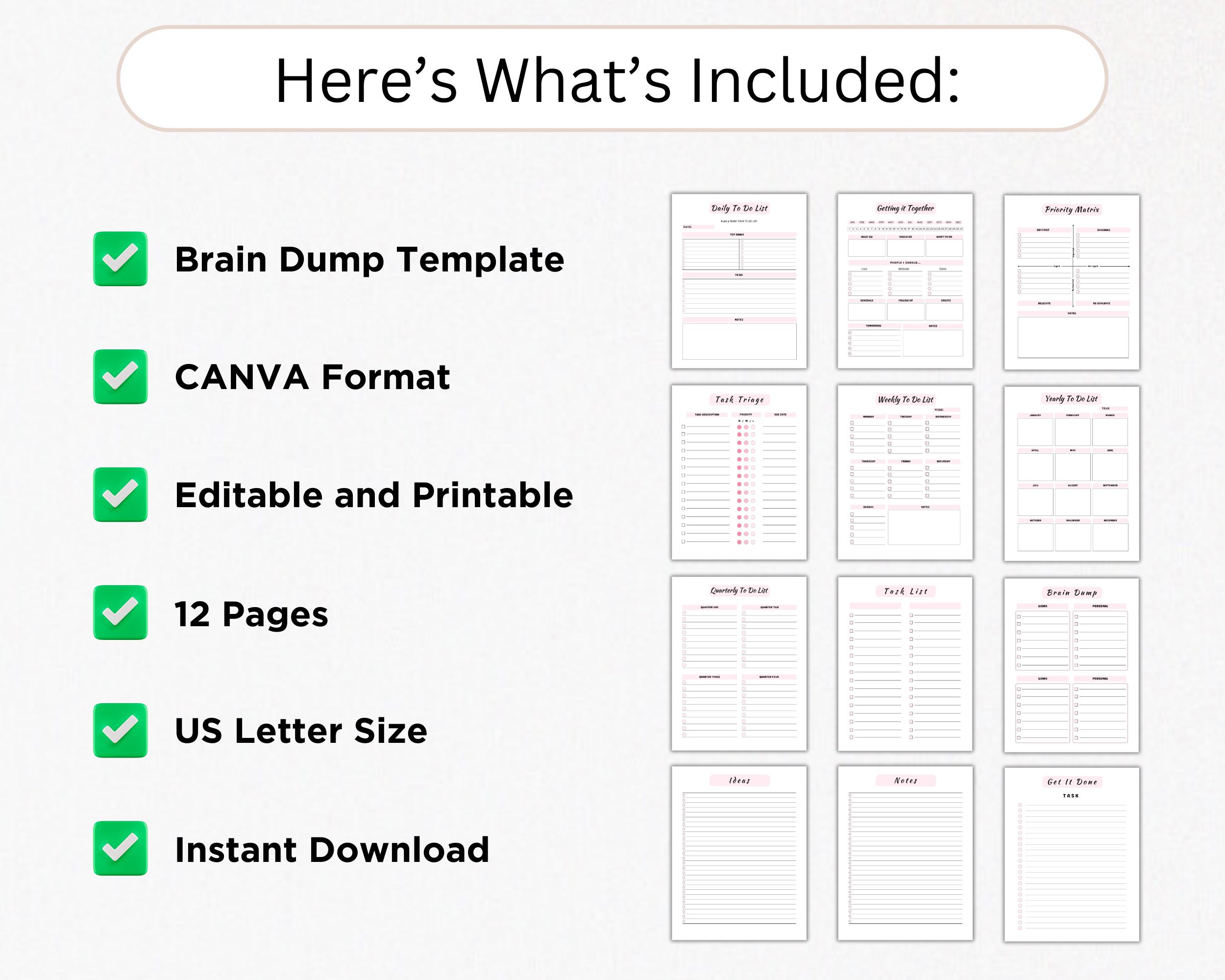 Brain Dump Template Printable PDF, ADHD Planner, To-do List, Priority ...