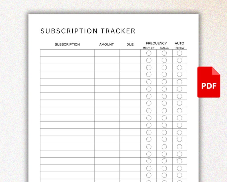 Subscription Tracker Printable PDF. Membership Tracker. Subscription ...