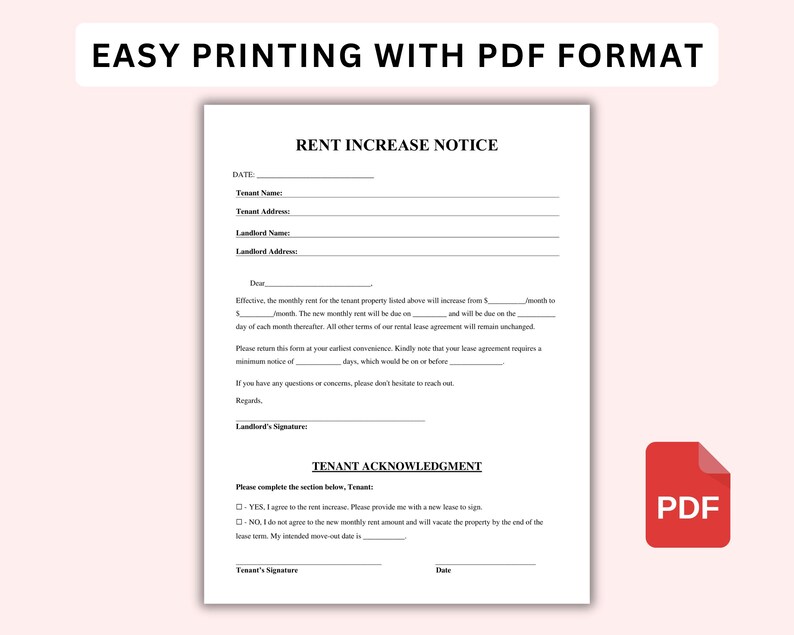 Printable Rental Increase Notice. Rent Increase Letter. Rental Increase ...