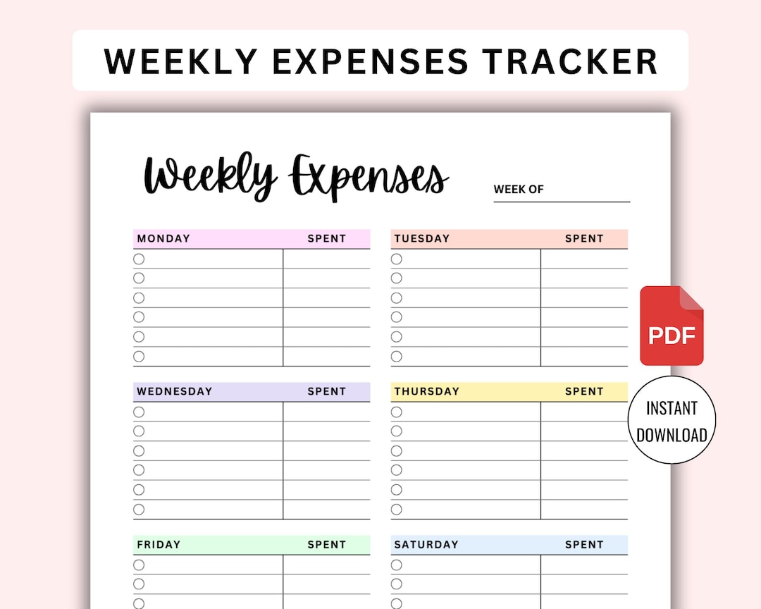 Weekly Expenses Tracker: Printable Budget Planner (PDF) - Etsy