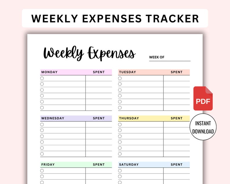 Weekly Expenses Tracker: Printable Budget Planner (PDF) - Etsy