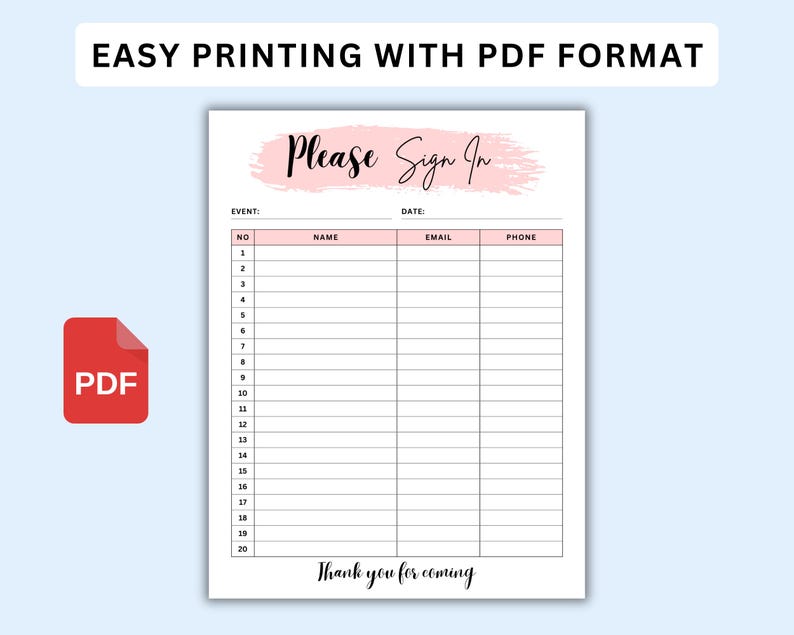 Event Sign-in Sheet Template Printable PDF, Event Sign up Sheet, Sign ...