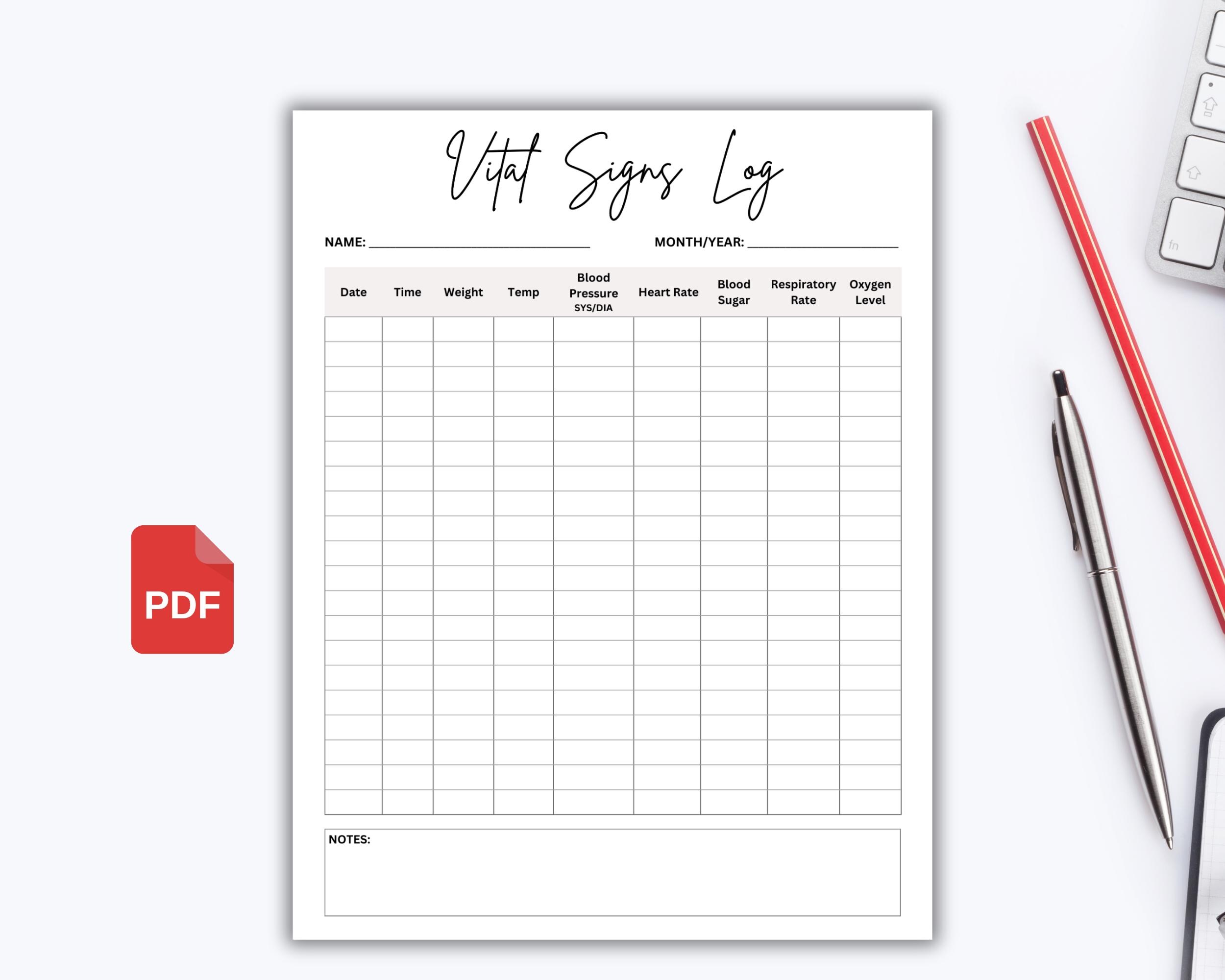 Vital Signs Log Printable | Vital Signs Tracker | Vital Signs Template ...