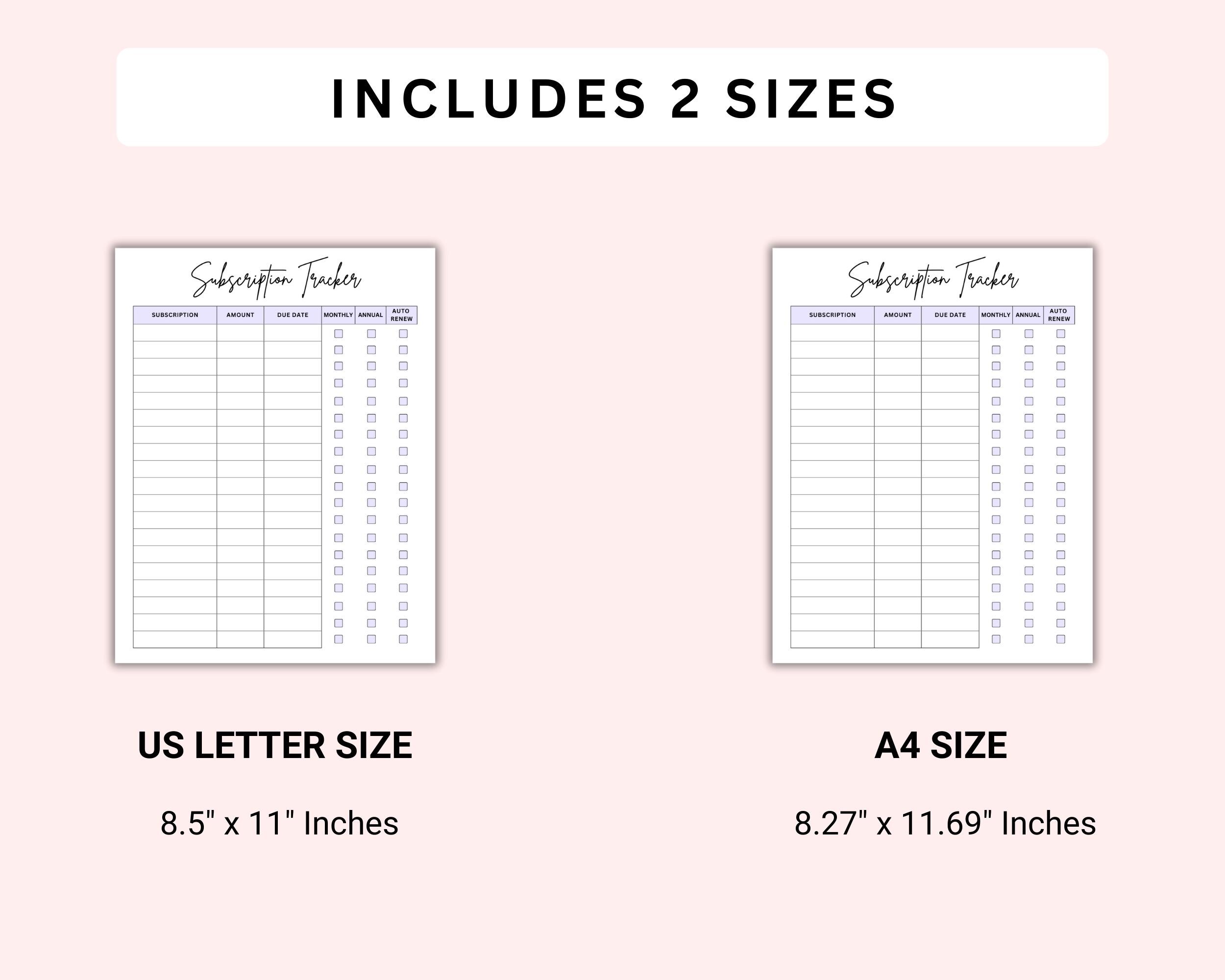 Printable Subscription Tracker. Membership Tracking. Monthly ...