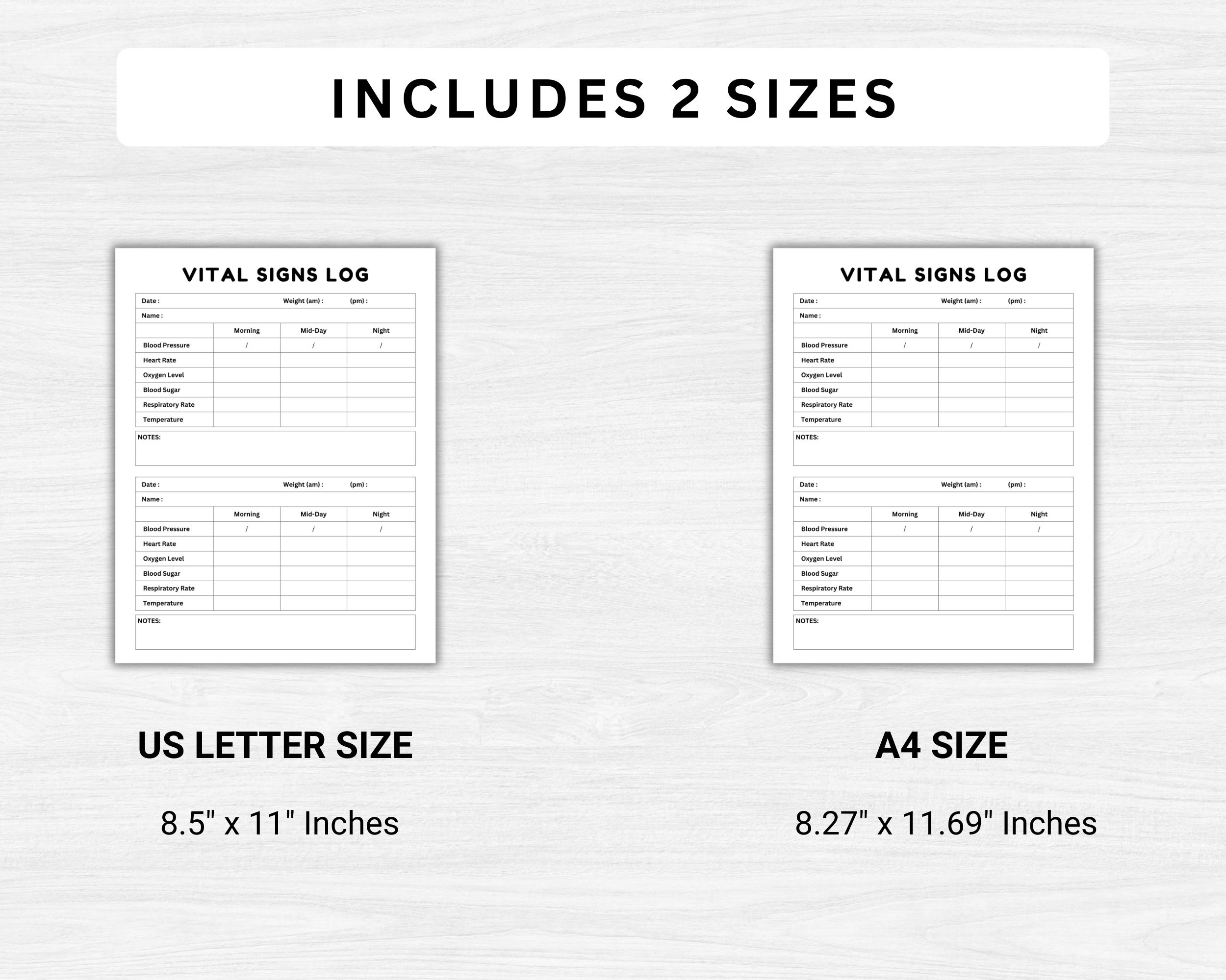 Vital Signs Log Printable, Vital Sign Chart, Nursing Vitals Sheet ...