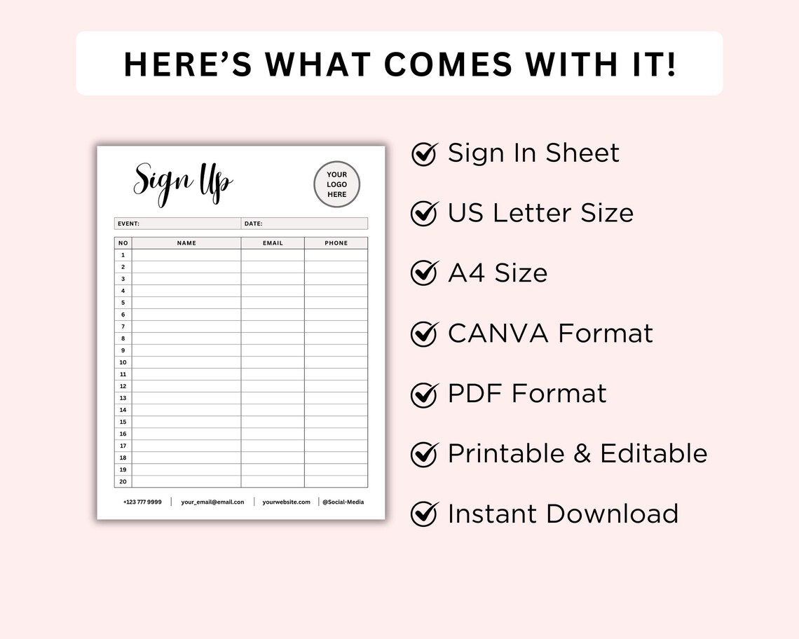 EDITABLE Sign up Sheet Template. Printable Event Sign up Sheet Form ...