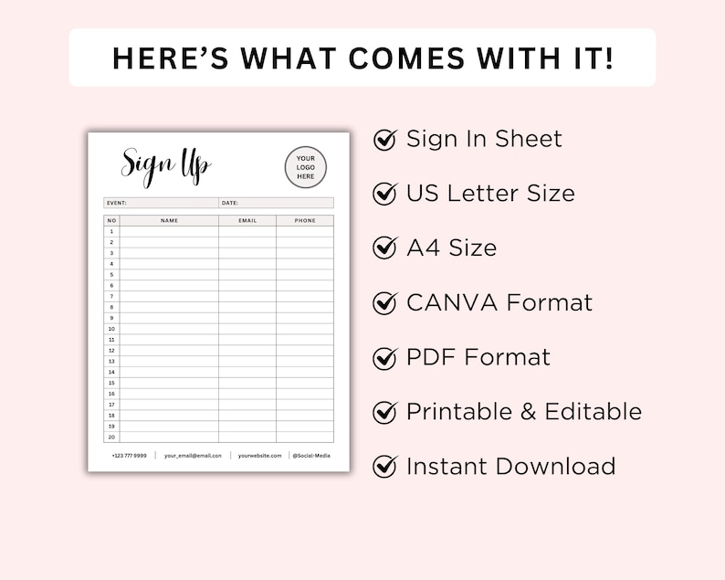 EDITABLE Sign up Sheet Template. Printable Event Sign up Sheet Form ...
