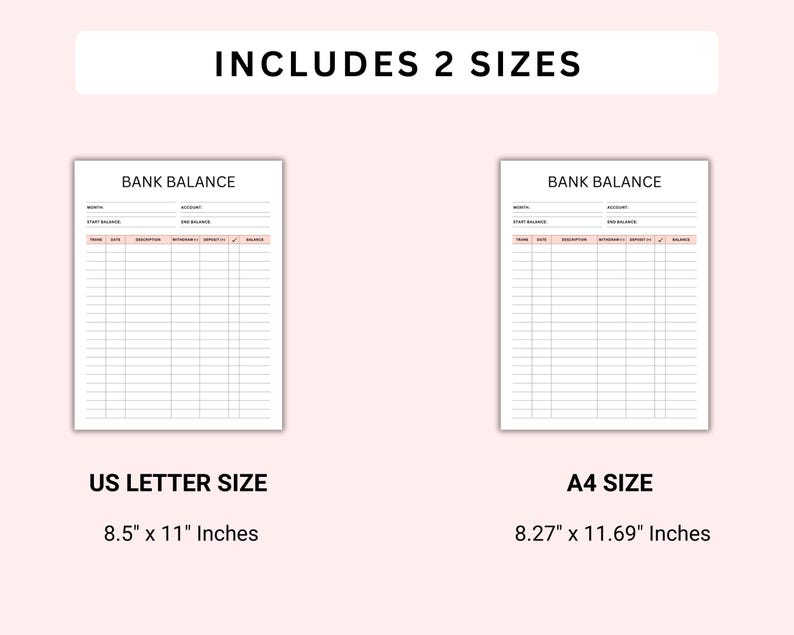 Bank Balance Printable, Bank Account Log. Balance Sheet. Savings ...