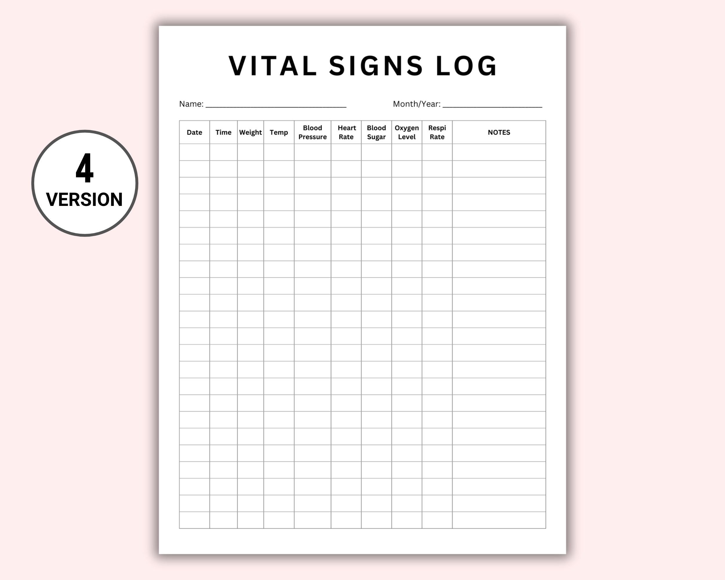 Printable Vital Signs Log. Daily Vitals Chart. Vital Signs Log for ...