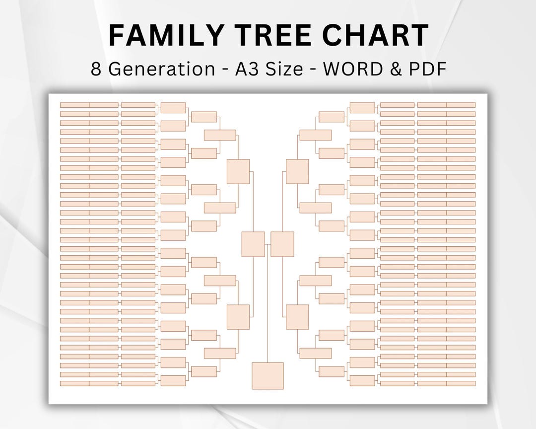 Family Tree Chart 8 Generation Printable, Genealogy Pedigree Template ...