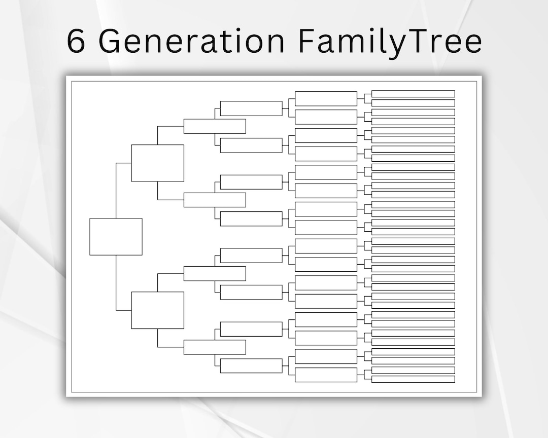 6 Generations Family Tree Chart, Genealogy Pedigree Template, Printable ...
