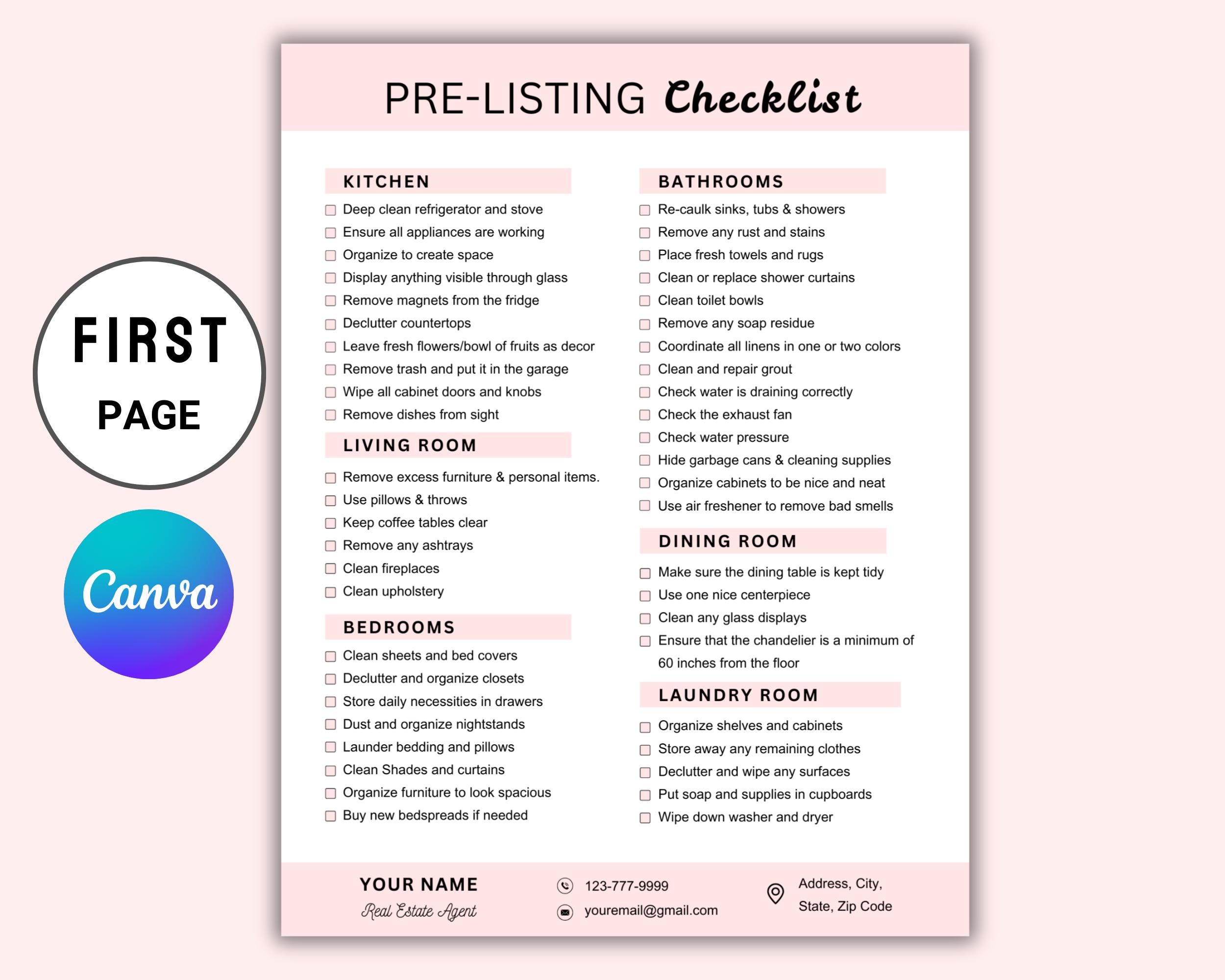 EDITABLE Pre-listing Checklist Templates. Real Estate Marketing ...