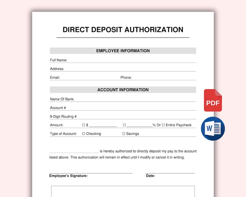 Editable Direct Deposit Authorization Template. Direct Deposit ...
