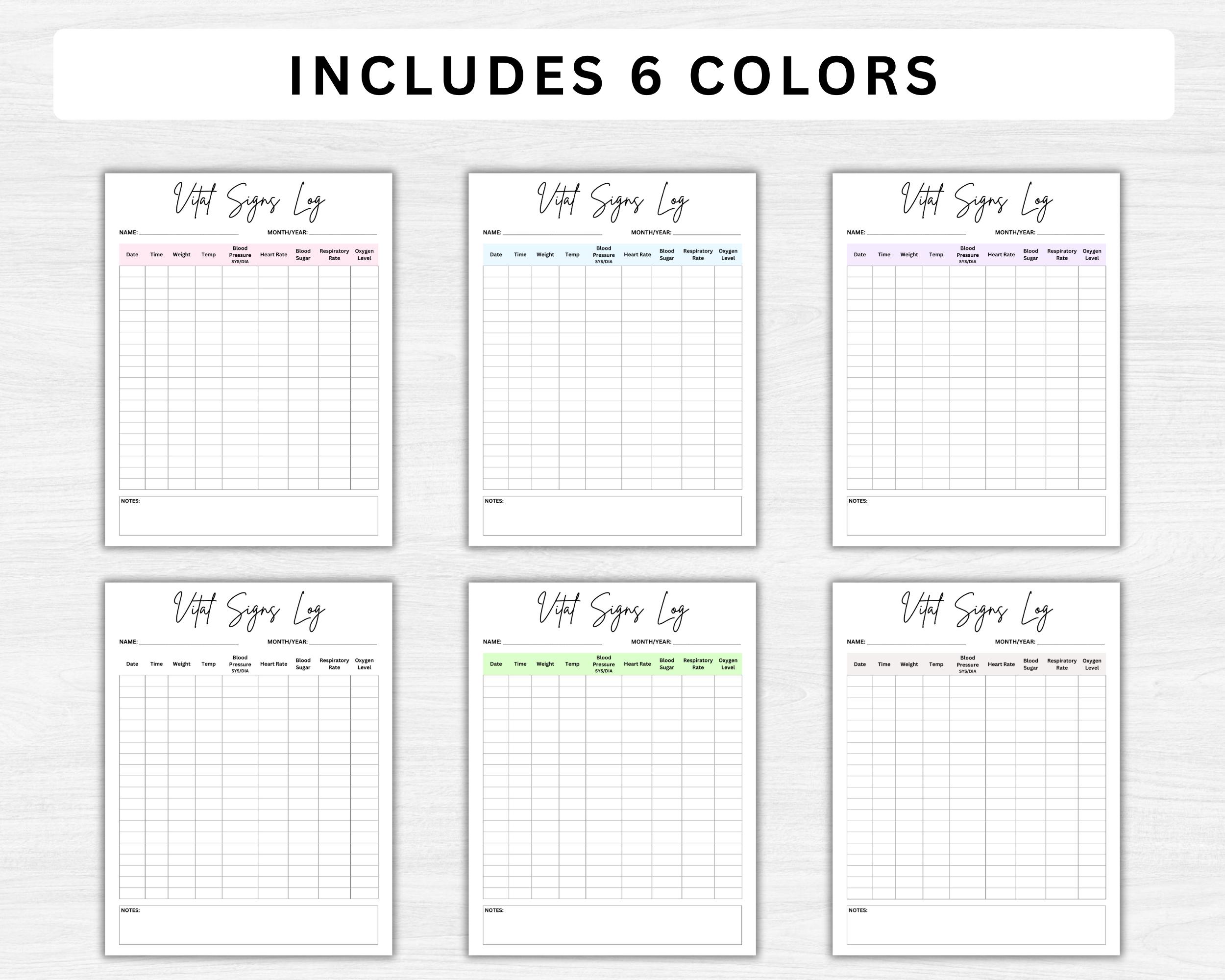 Vital Signs Log Printable | Vital Signs Tracker | Vital Signs Template ...
